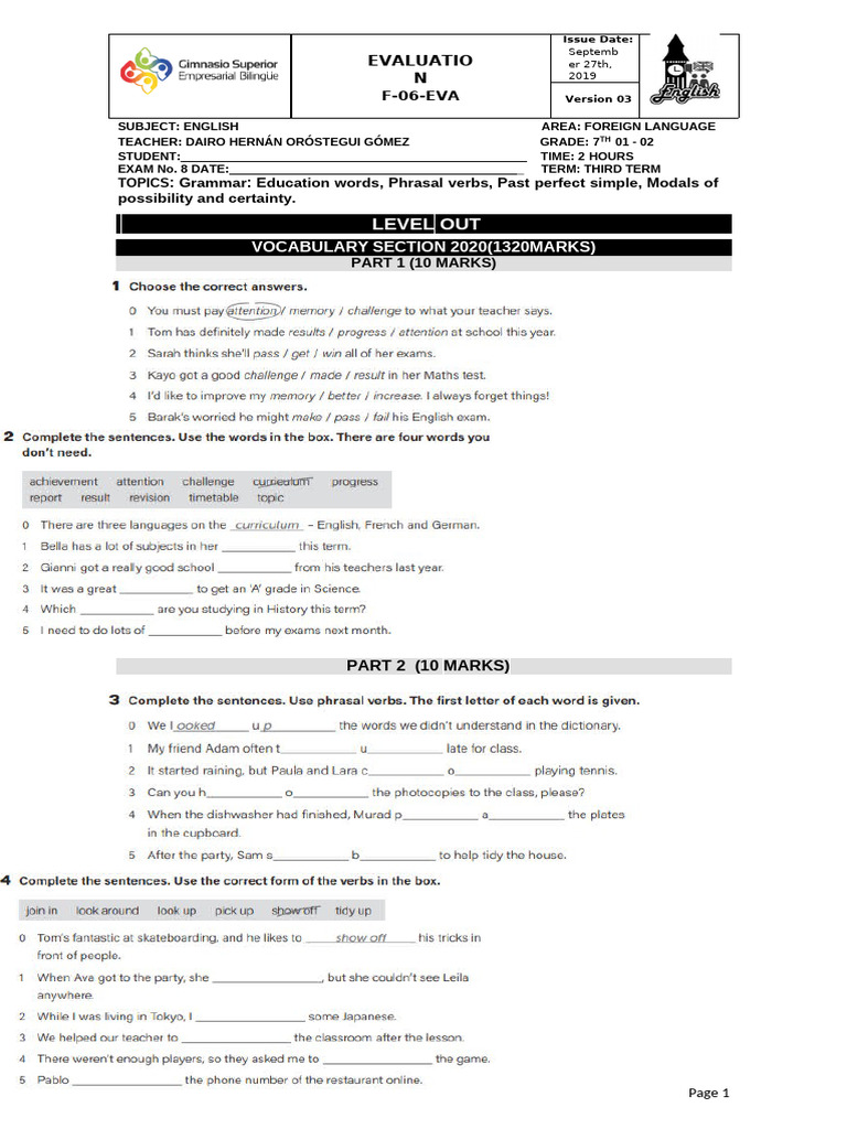 291024-140833English Evaluation 8 - THIRD TERM | PDF | English Language ...