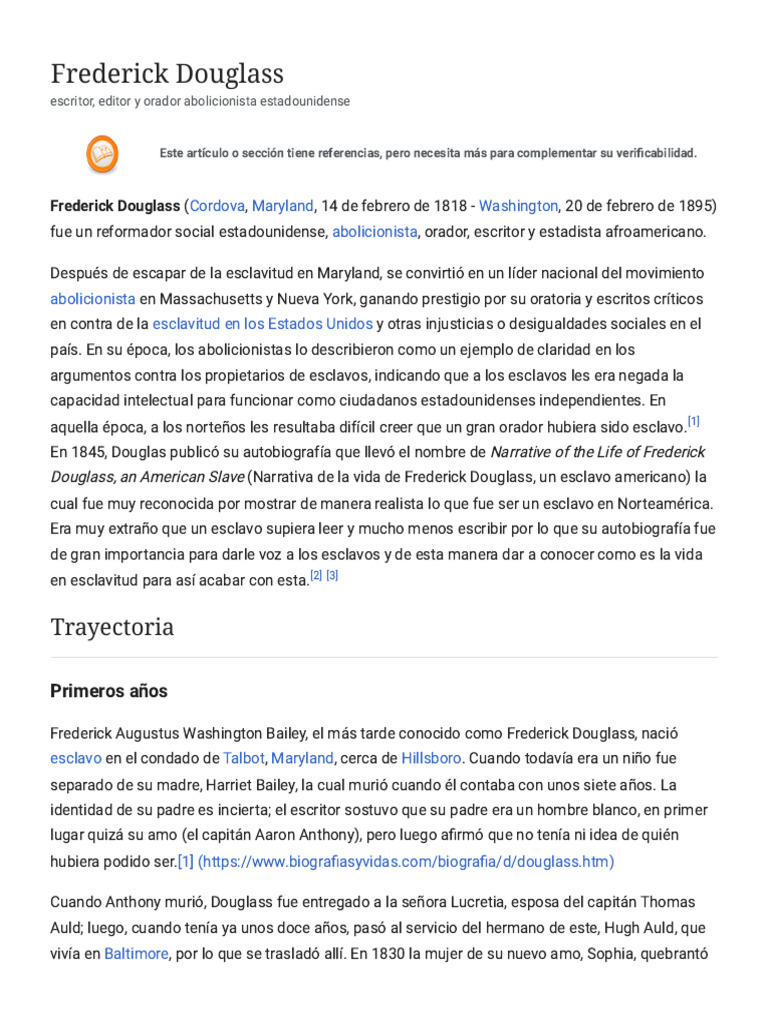 Frederick Douglass - Wikipedia, La Enciclopedia Libre | PDF | Frederick ...