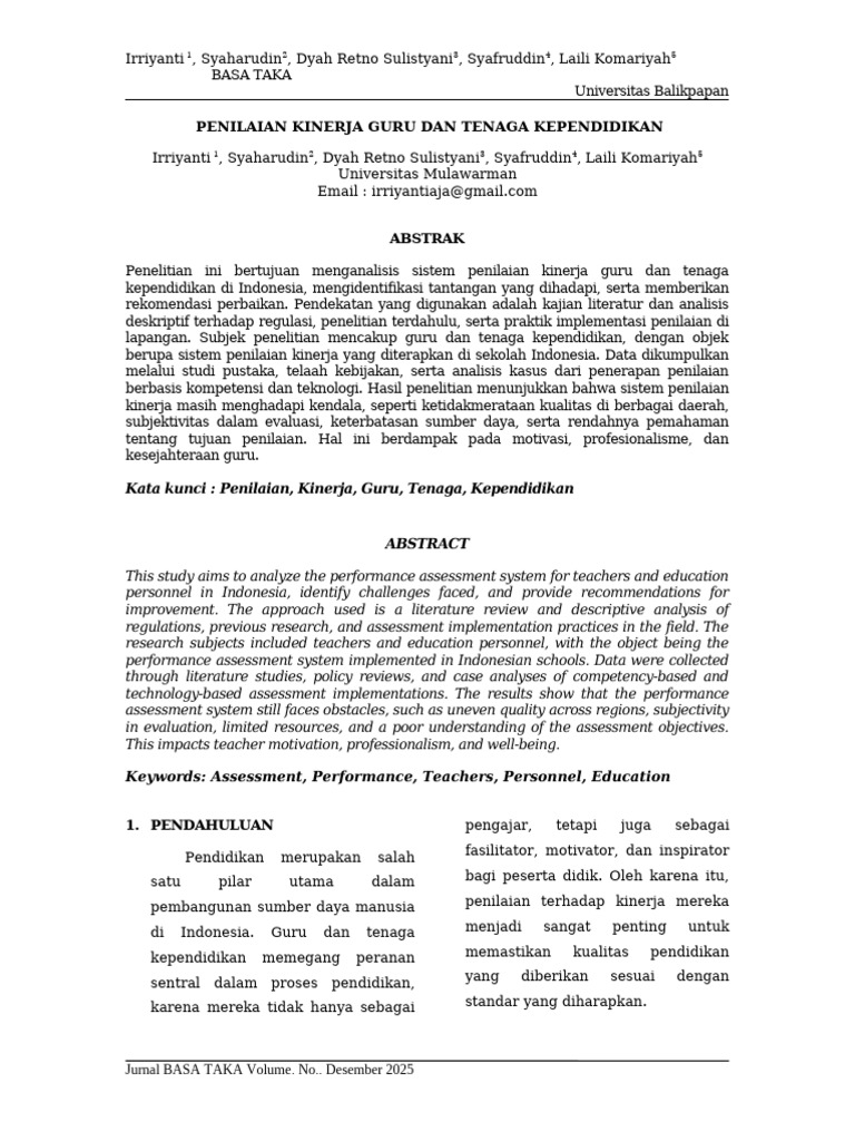 Jurnal Penilaian Kinerja Guru Dan Tenaga Kependidikan | PDF