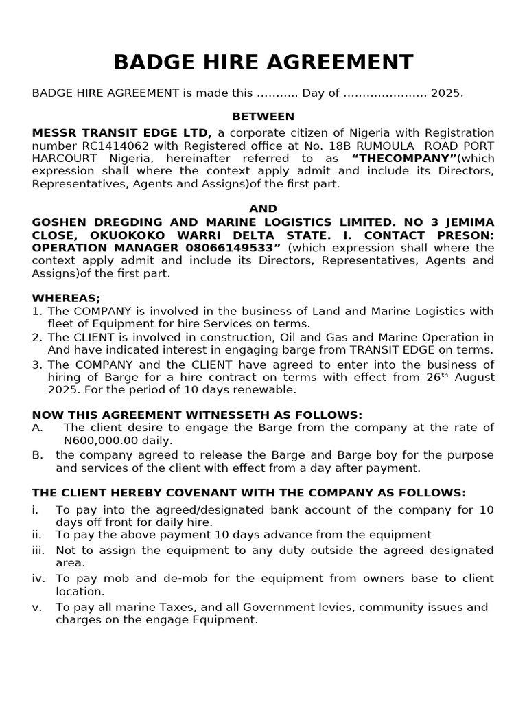 Badge Hire | PDF | Private Law | Business Law