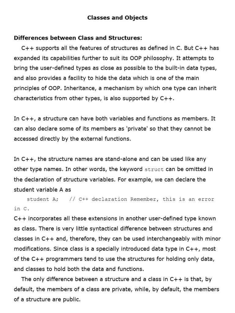 Class and Objects | PDF | Class (Computer Programming) | Scope ...