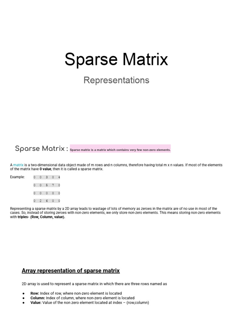 Representation of Sparse Matrix | PDF