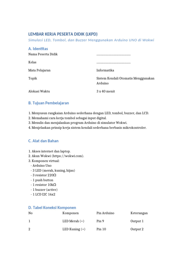 Simulasi Arduino: LED, Tombol, Buzzer | PDF