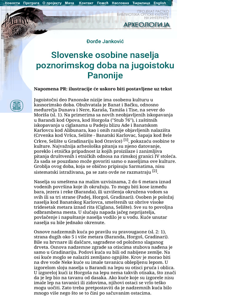 (Projekat Rastko) Djordje Jankovic - Slovenske Osobine Naselja Po | PDF
