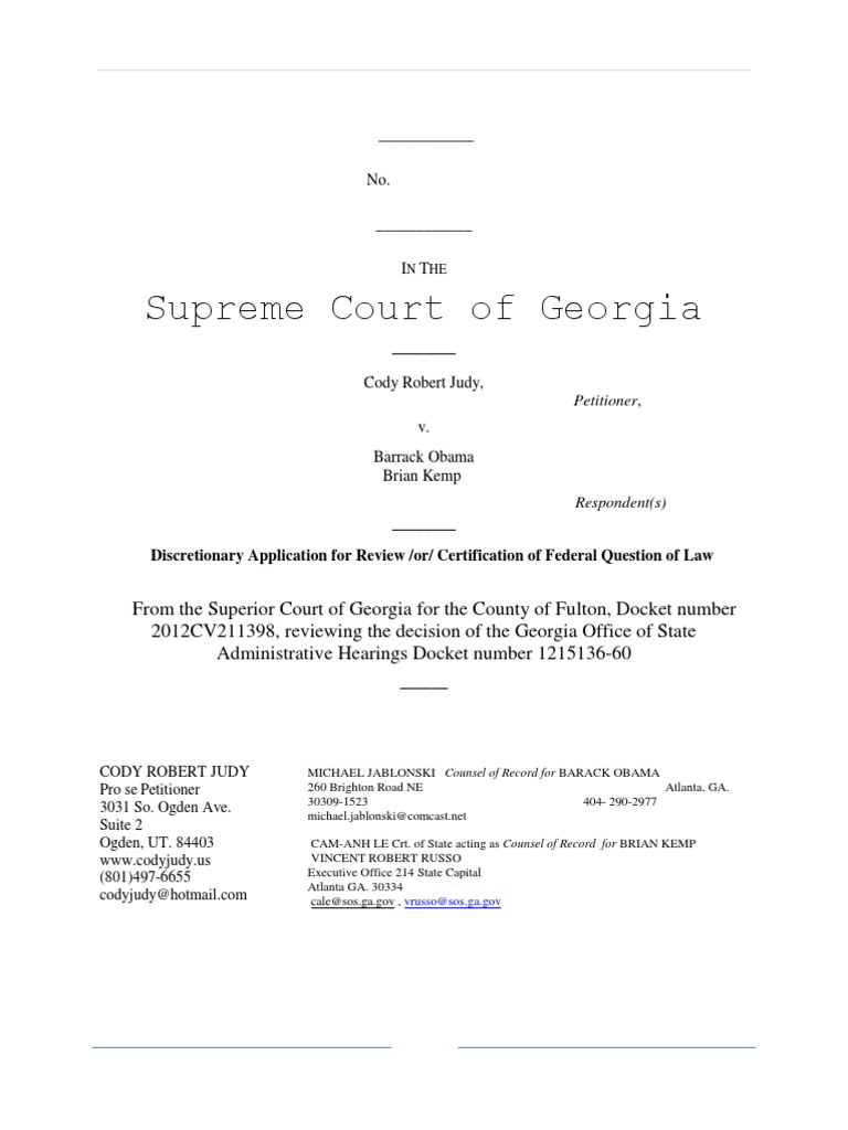 Judy v. Obama - Discretionary Application For Review - Georgia Supreme ...