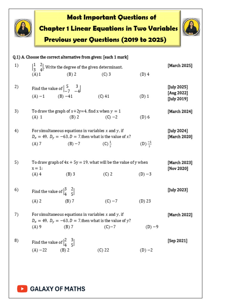 ALGEBRA Chapterwise PYQs (2019-2025) NEW-with-solutions | PDF | Quadratic Equation | Area