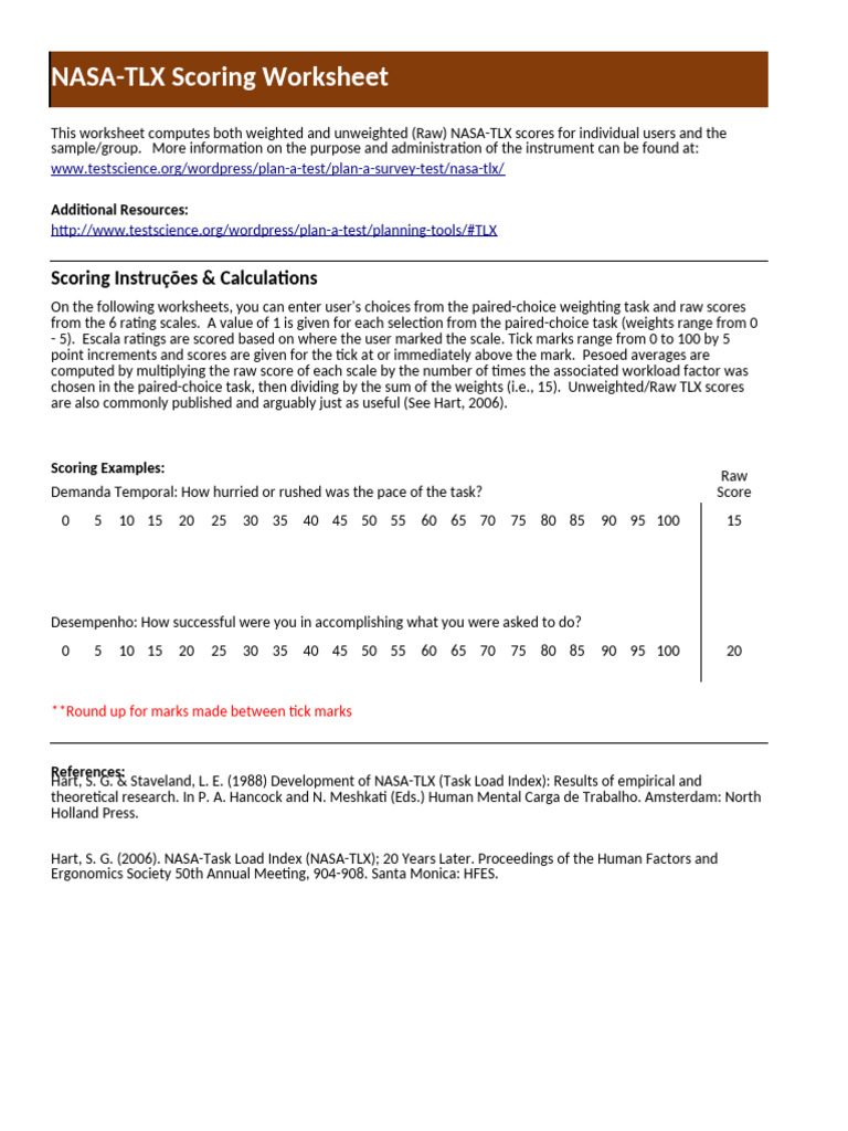 NASA-TLX Scoring Worksheet Guide | PDF
