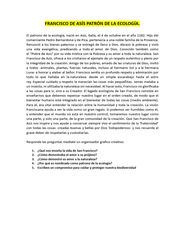 San Francisco de Asís: Patrón Ecología | PDF