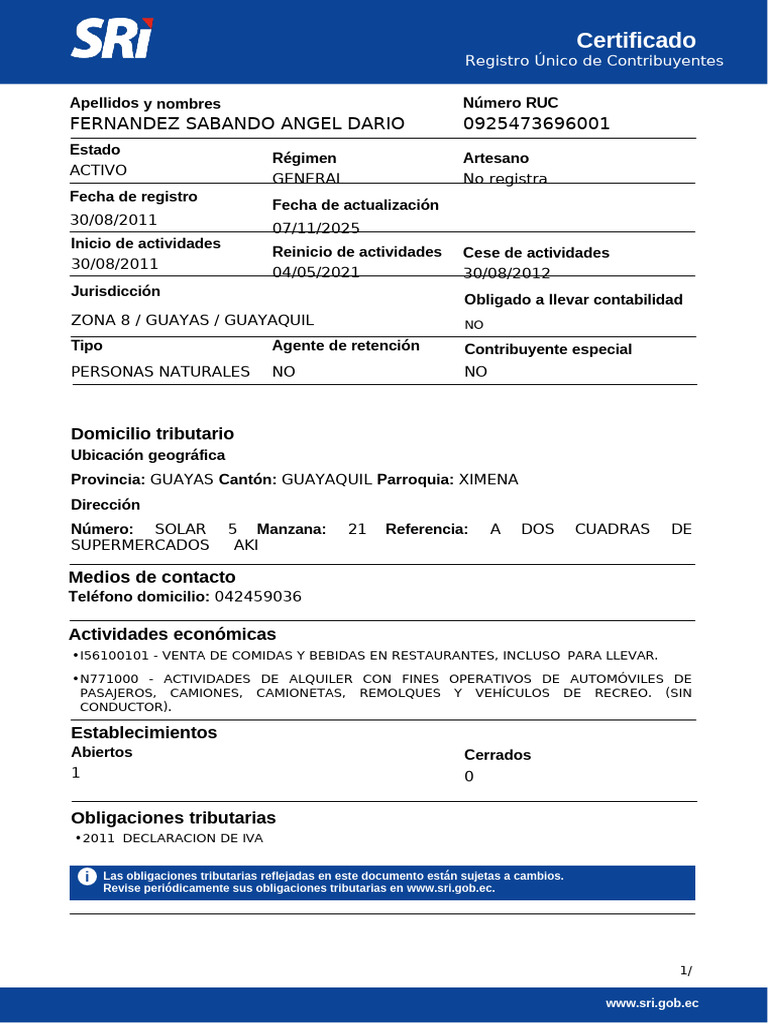 Certificado: Fernandez Sabando Angel Dario 0925473696001 | PDF