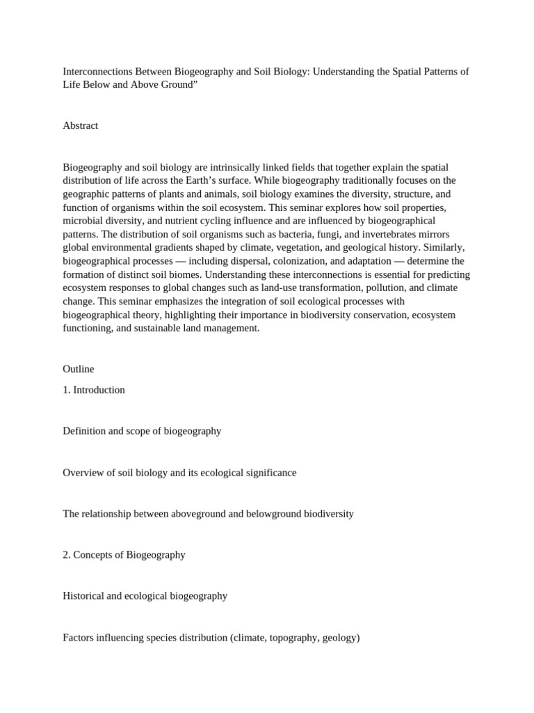 Biogeography and Soil Biology Interconnections | PDF | Soil | Biogeography