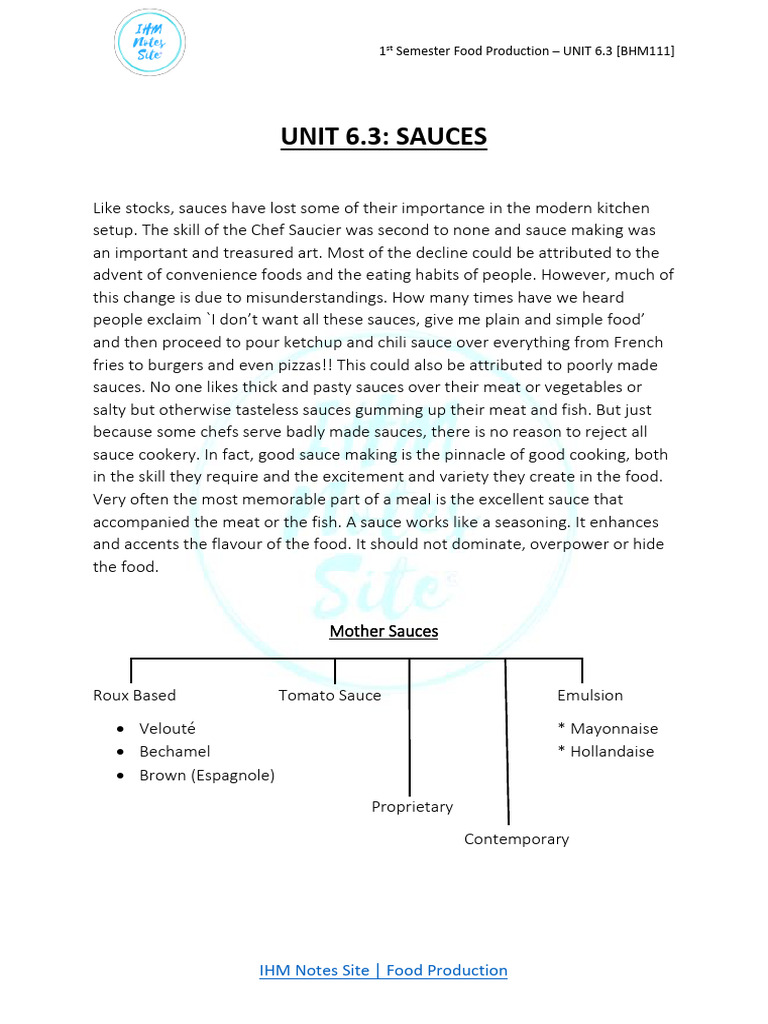 UNIT 06.3 Sauces | PDF | Sauce | Mayonnaise