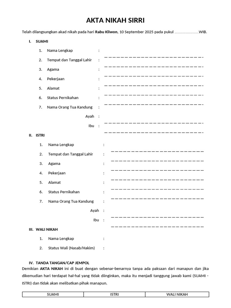 Akta Nikah Siri | PDF