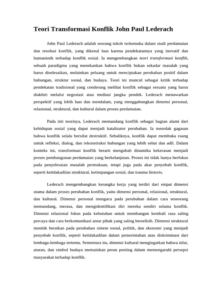 Teori Transformasi Konflik Lederach | PDF