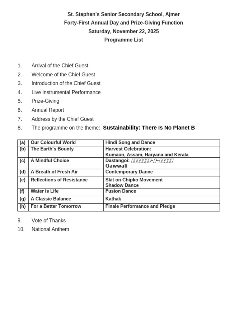 41st Annual Day & Prize Giving Function Programmae List | PDF