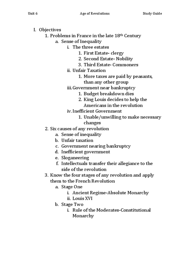 Unit 6 Age of Revolutions Study Guide | PDF | France | Napoleon