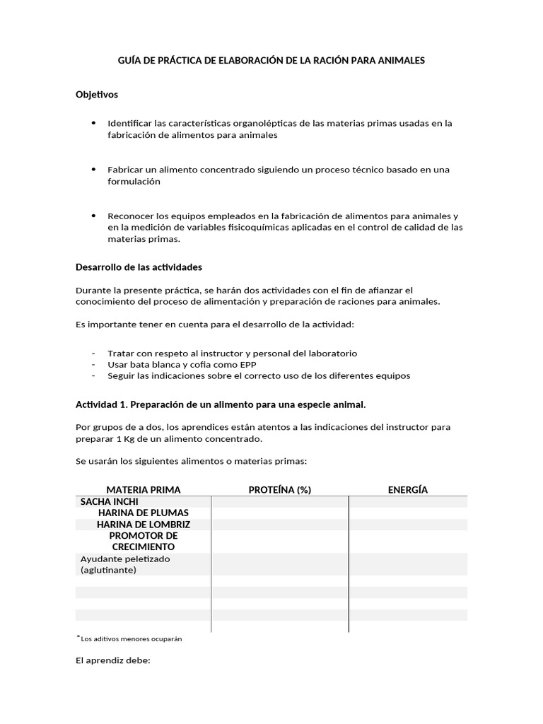 Guía de Práctica de Elaboración de La Ración para Animales | PDF ...
