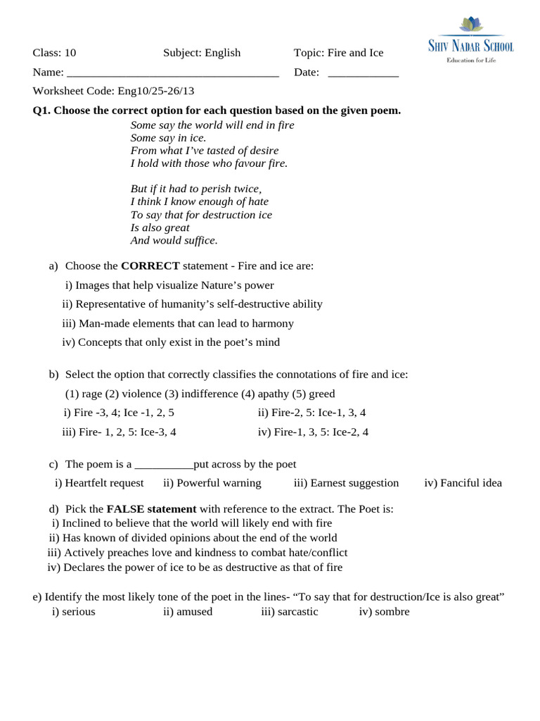 WS13 G10 Fire and Ice - Worksheet | PDF
