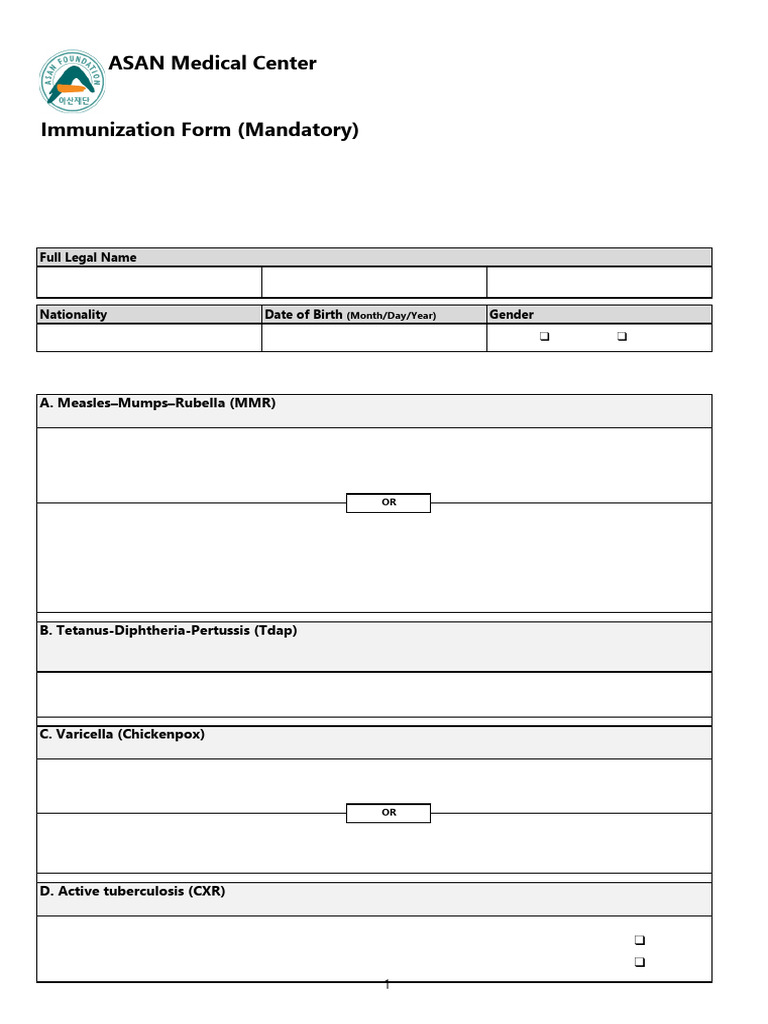 Immunization Form | PDF | Vaccines | Tuberculosis