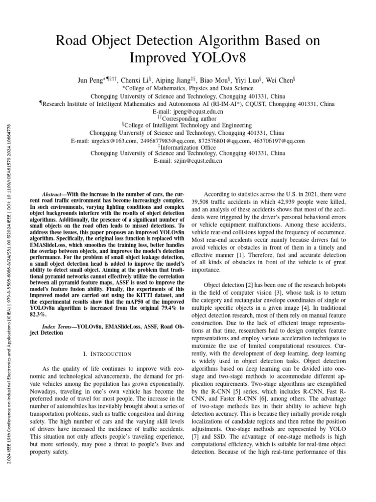 Road Object Detection Algorithm Based on Improved YOLOv8 | PDF | Deep ...