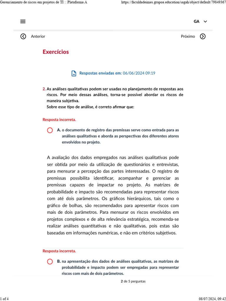 Gerenciamento de Riscos Em Projetos de TI __ Plataforma a 2 | PDF