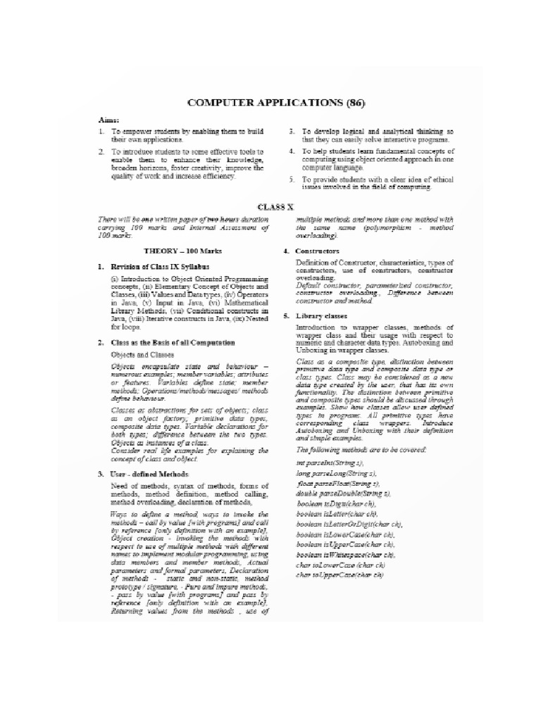Computer Applications Syllabus | PDF