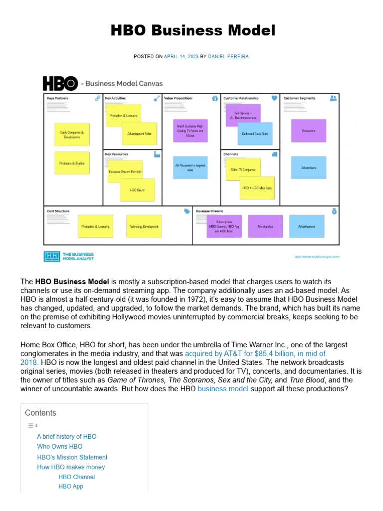 HBO Business Model Overview and Analysis | PDF | Hbos | Pay Television