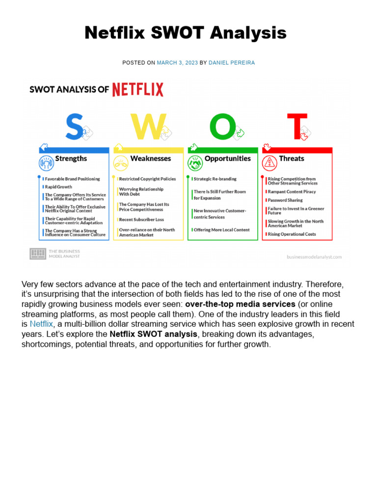 Netflix SWOT Analysis | PDF | Netflix | Streaming Media