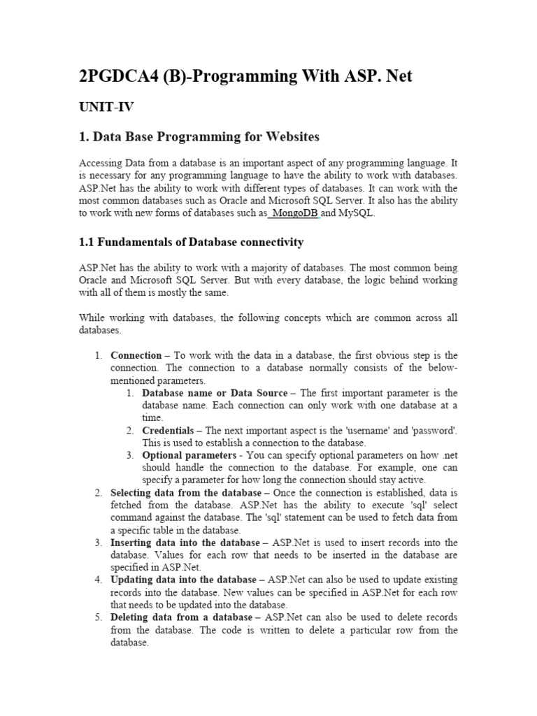 ASP.NET Database Programming Guide | PDF | Databases | Sql