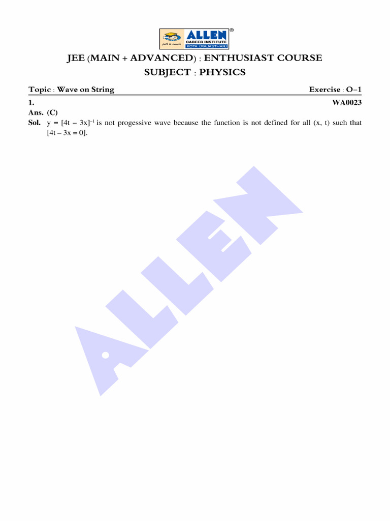 Wave On String - Exercise Solution-1 | PDF