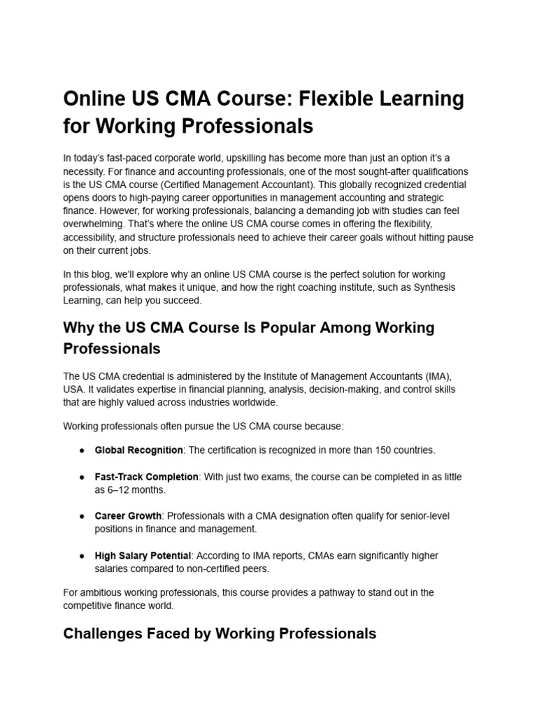 Online US CMA Course - Flexible Learning For Working Professionals ...