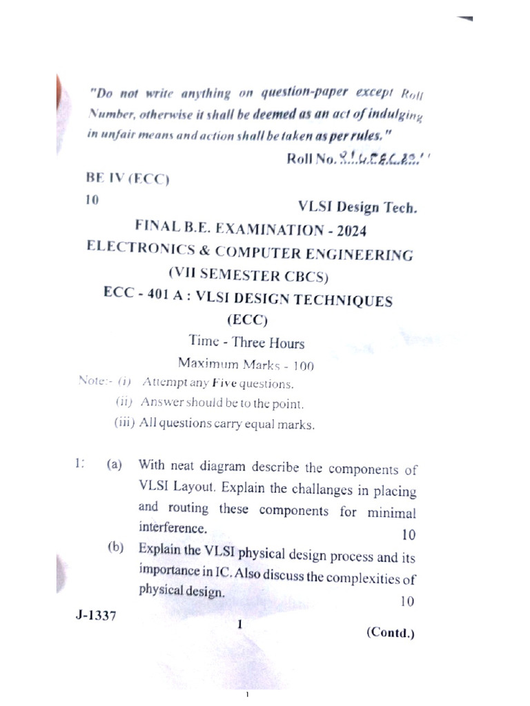 Vlsi Paper 2023-24 | PDF
