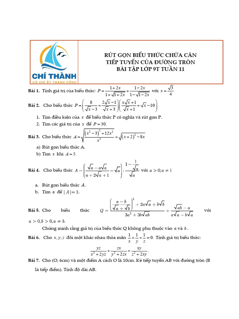 Bai Tap Lop 9T Tuan 11 2025 | PDF
