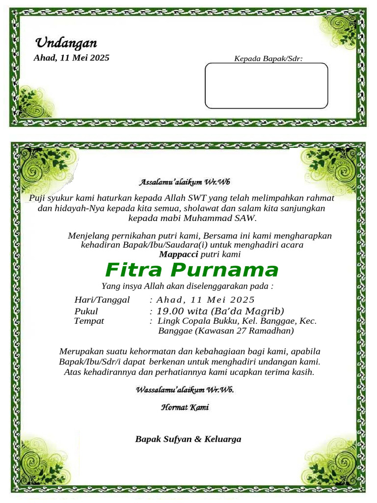 Undangan Mappacci Fitra Purnama | PDF
