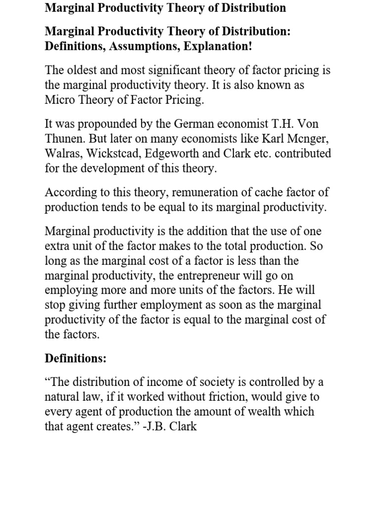 Marginal Productivity Theory Explained | PDF | Demand | Labour Economics