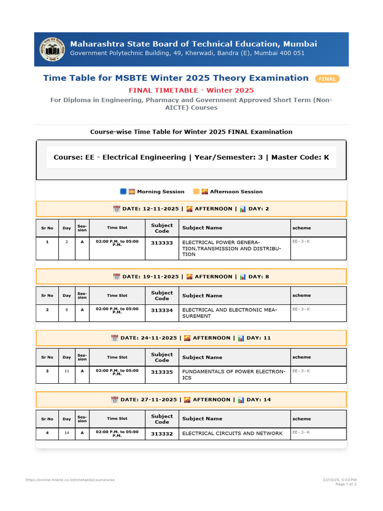 Time Table For Winter 2025 Theory Examination-4 | PDF | Educational ...