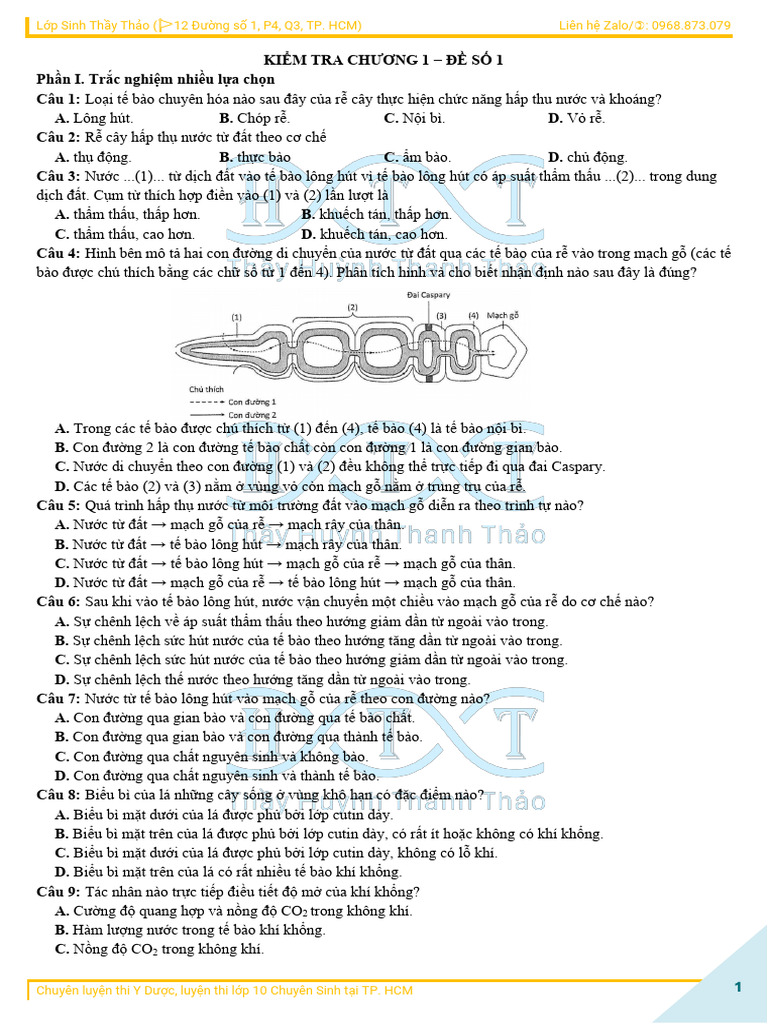 KTC1-ĐỀ 1 và 2 (Sinh 11) | PDF