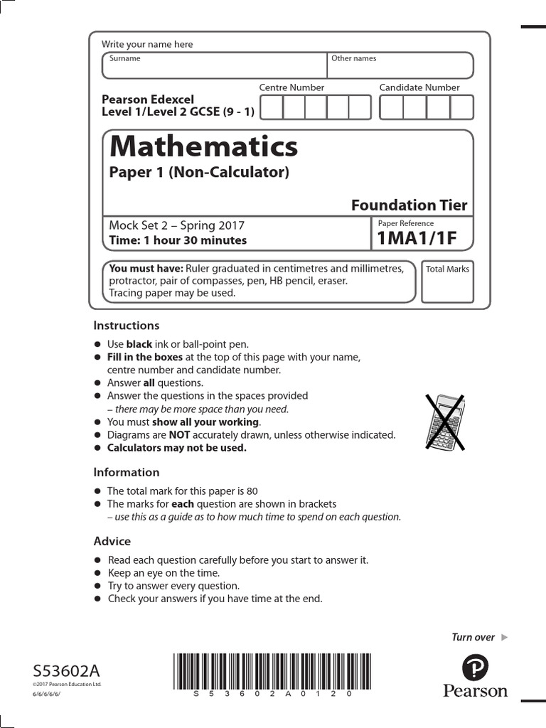 GCSE Maths Mock Paper 1 Foundation | PDF