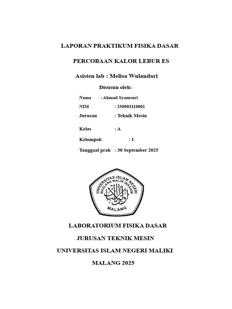 Kalor Lebur Es: Praktikum Fisika Dasar | PDF