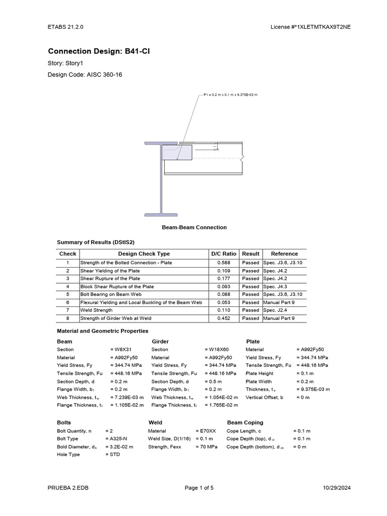 ETABS Connection Design Results Summary | PDF | Strength Of Materials ...