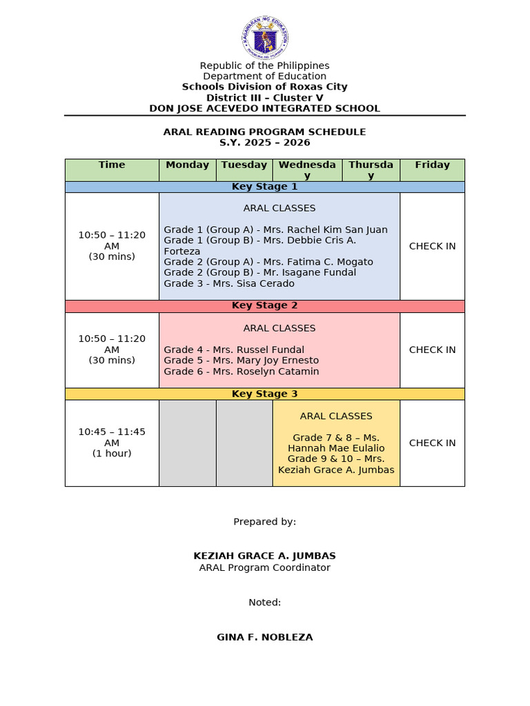 Aral Reading Program Schedule 2025-2026 | PDF