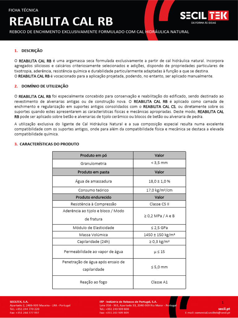 PT Ficha Técnica - Reabilita Cal RB - ft.03002.06 | PDF | Argamassa ...