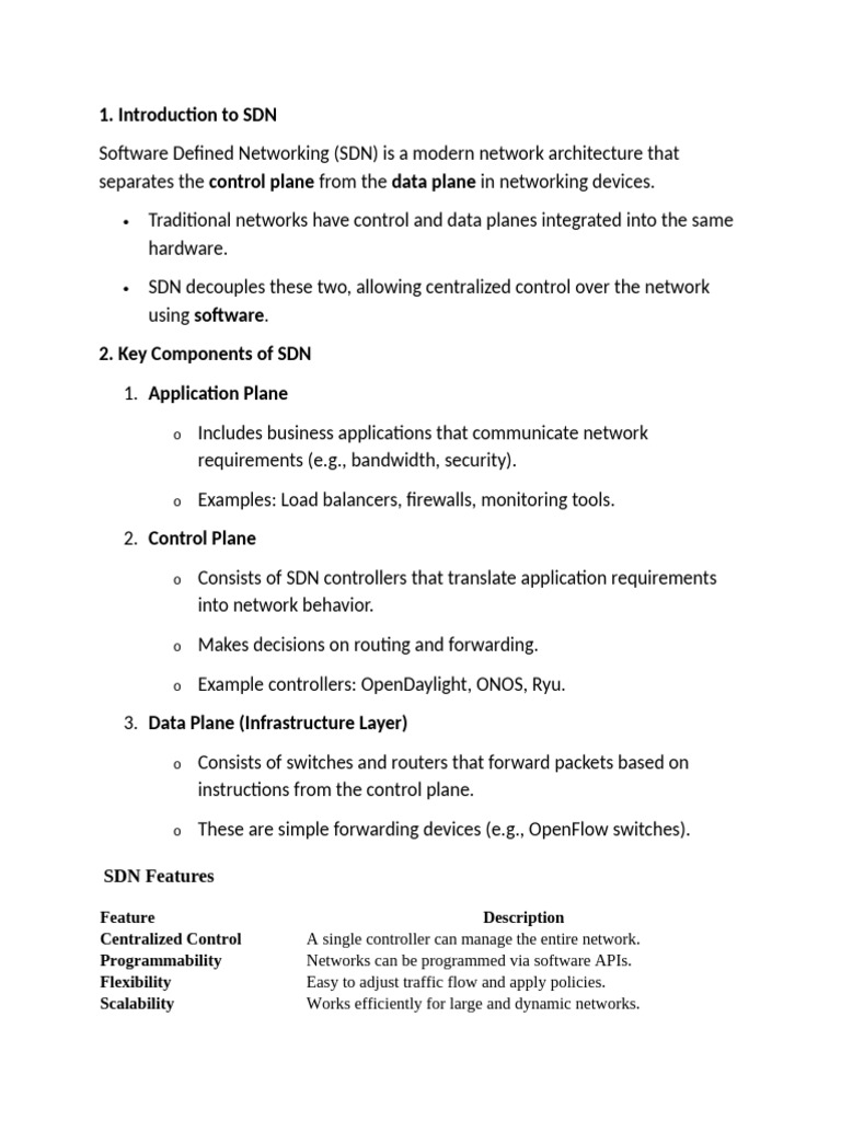 Introduction To SDN Control Plane Data Plane | PDF | Computer Network | Network Switch
