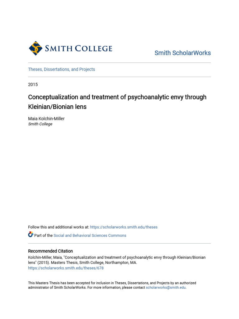 Conceptualization and Treatment of Psychoanalytic Envy Through Kl-2 ...
