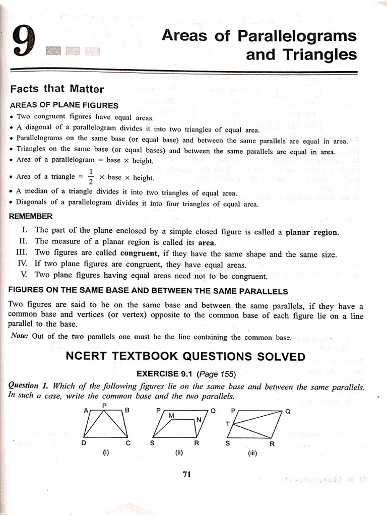 Areas of Parallelograms and Triangles. Reference Worksheet - 1 | PDF