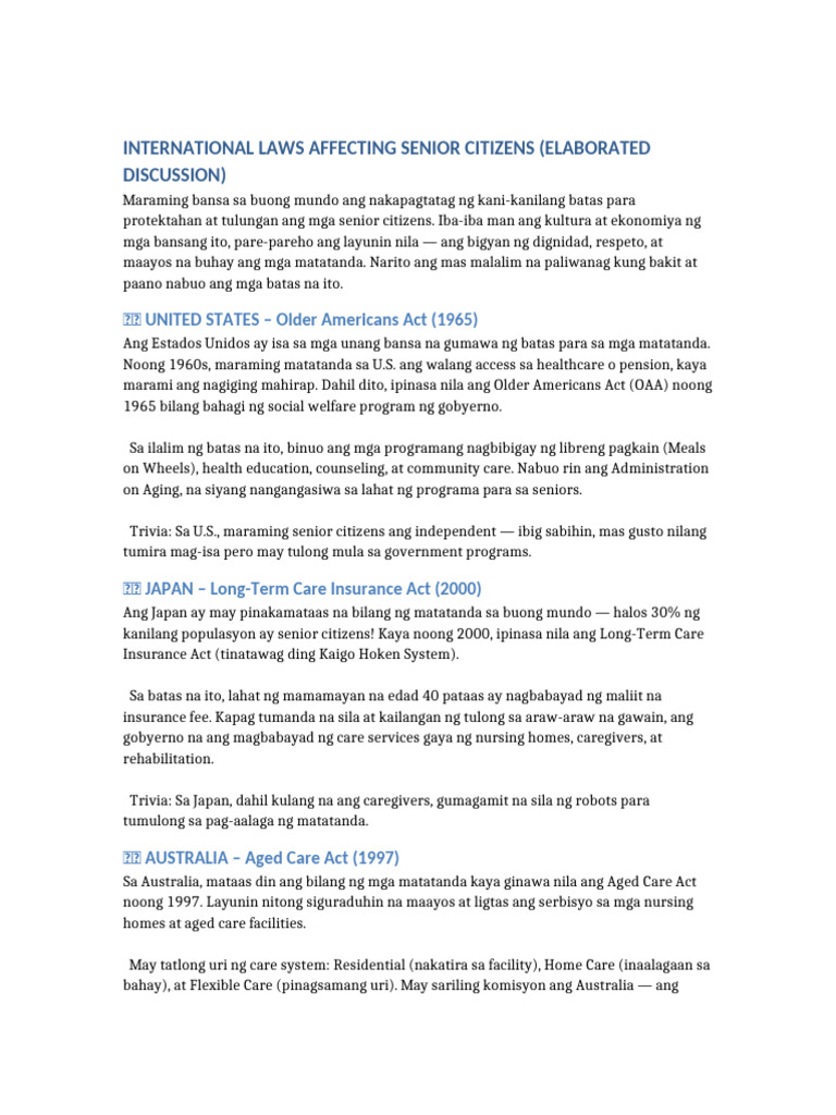 Elaborated International Laws For Senior Citizens | PDF