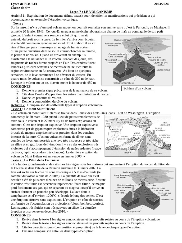 Comprendre le Volcanisme en 4ème | PDF | Volcan | Lave