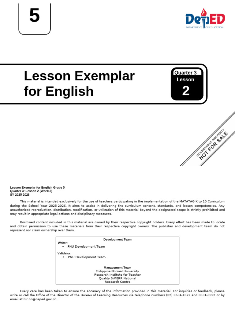 Grade 5 English Lesson Exemplar Q3 L2 | PDF | Learning | Human ...