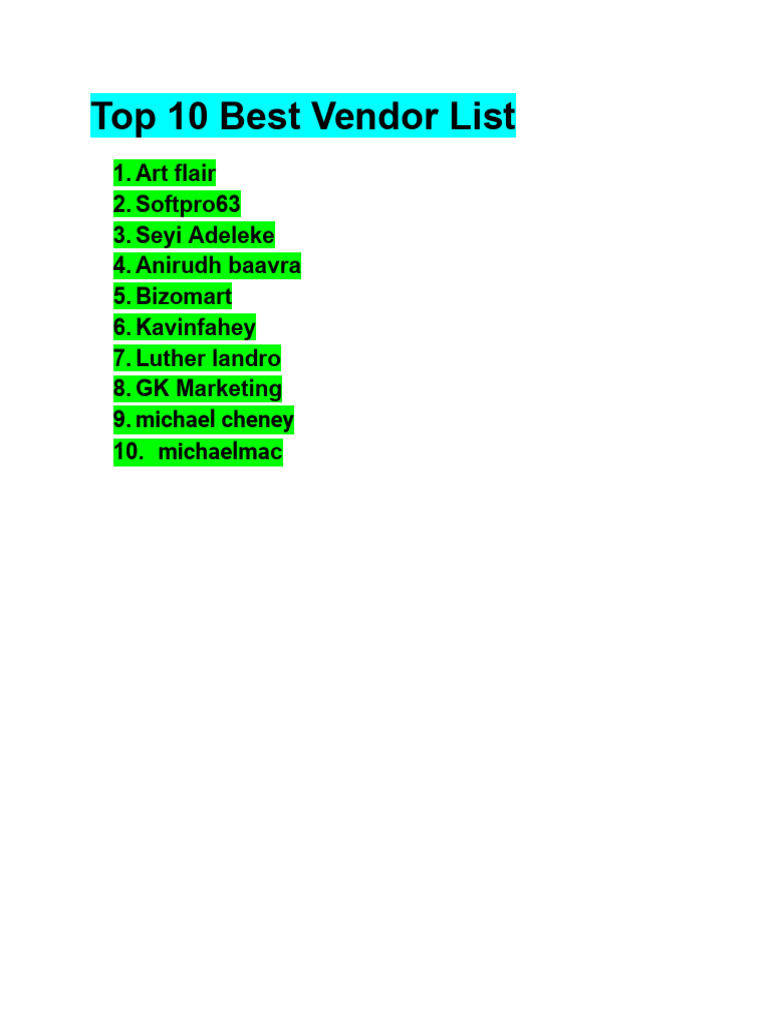 Top 10 Best Vendor List | PDF