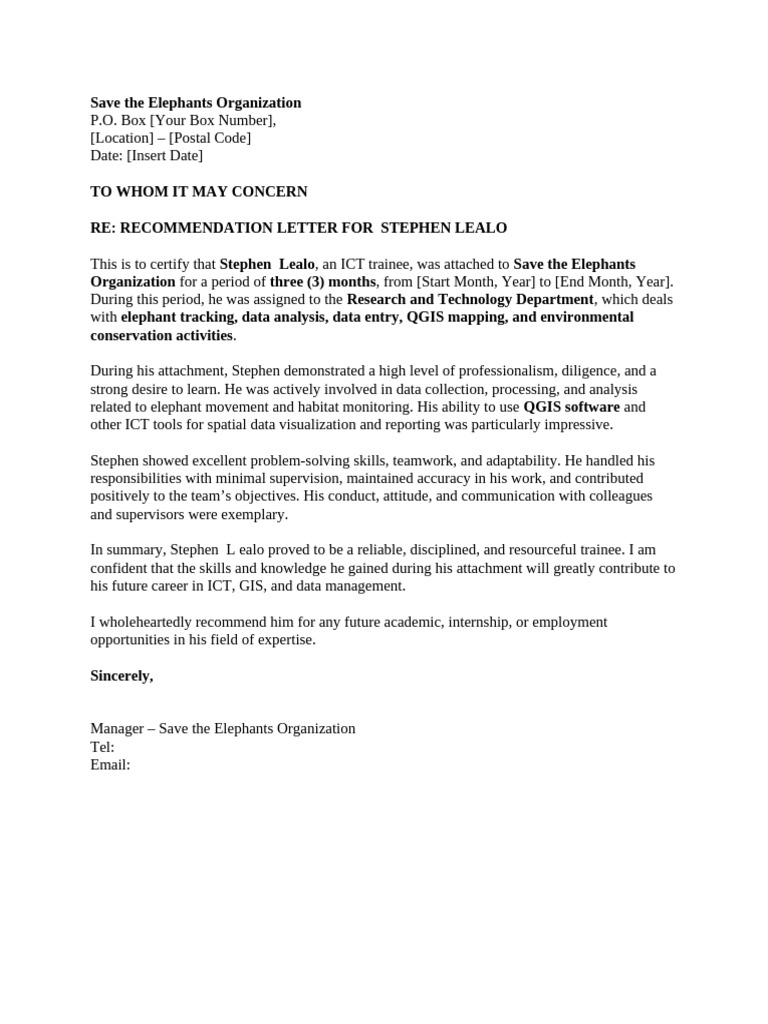 Recommendation for ICT Trainee Stephen Lealo | PDF