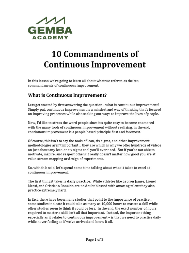10 Commandments of Continuous Improvement | PDF